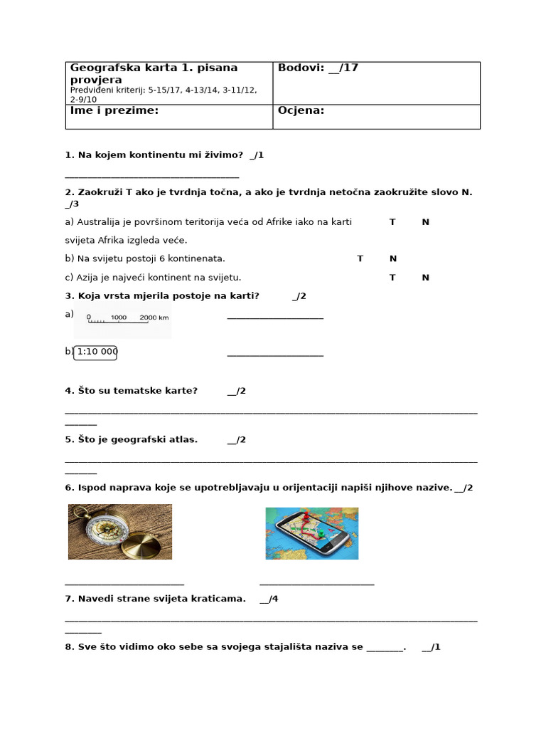 Geografska Karta Pisana Provjera | PDF