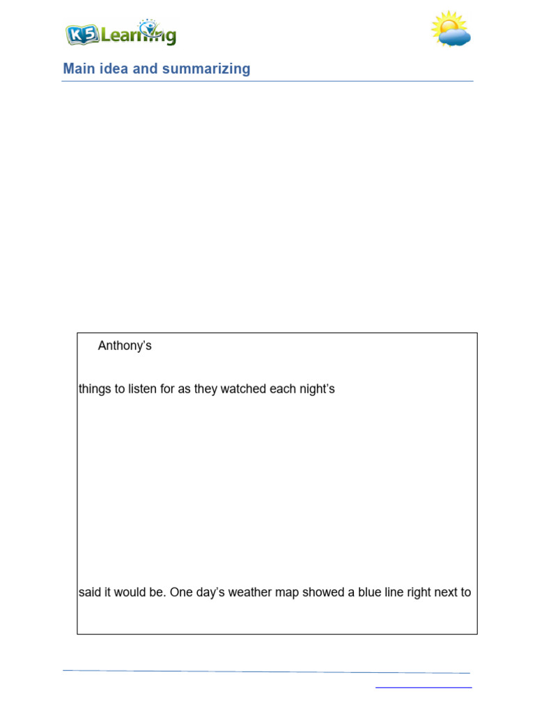Main Idea - Reading Comprehension Worksheets For Thursday | PDF ...