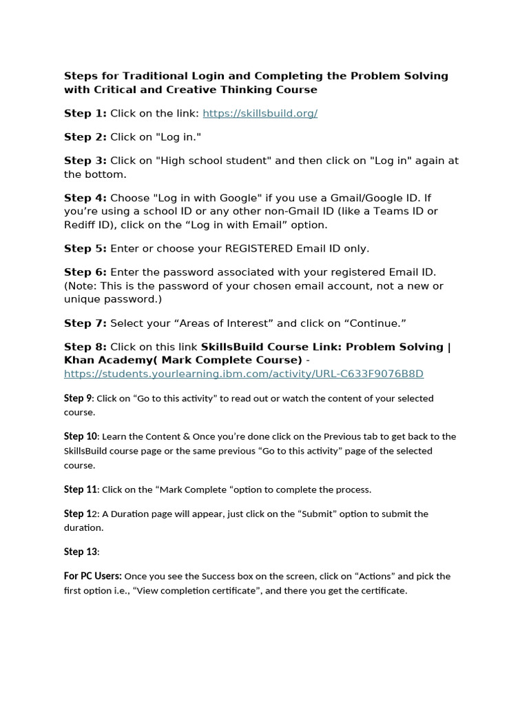 Steps For Traditional Login and Completing The Problem Solving With ...