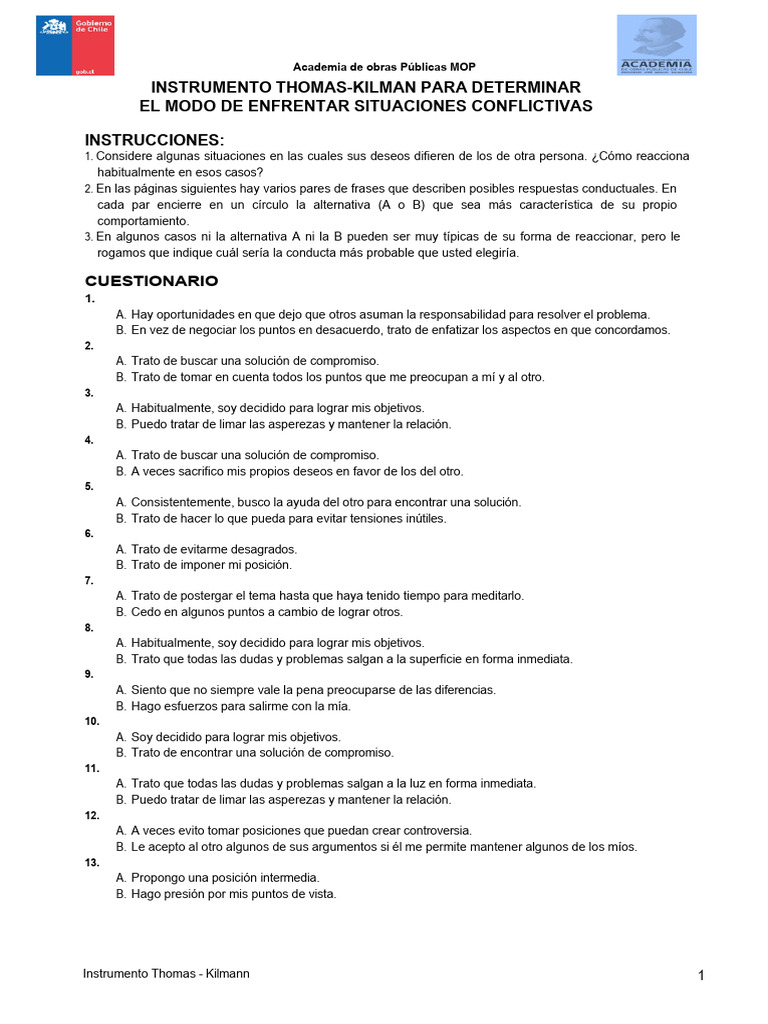 Cuestionario Thomas-Kilmann Instrumento - Tabulacion PIF 2024 | PDF