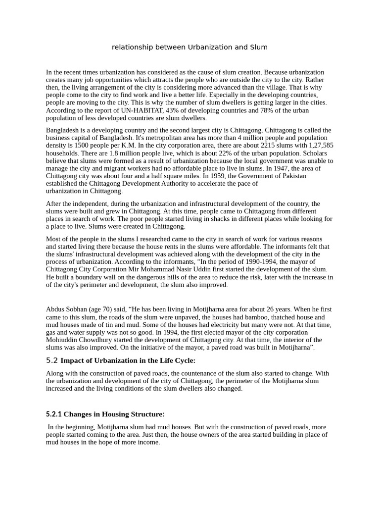 The Relation Between Urbanization and Slum | PDF | Slum | Urbanization