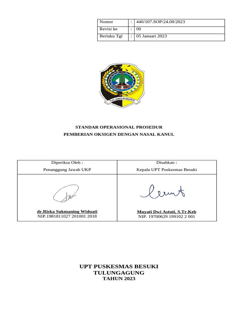 SOP Pemasangan Oksigen Dengan Nasal Kanul Fix | PDF