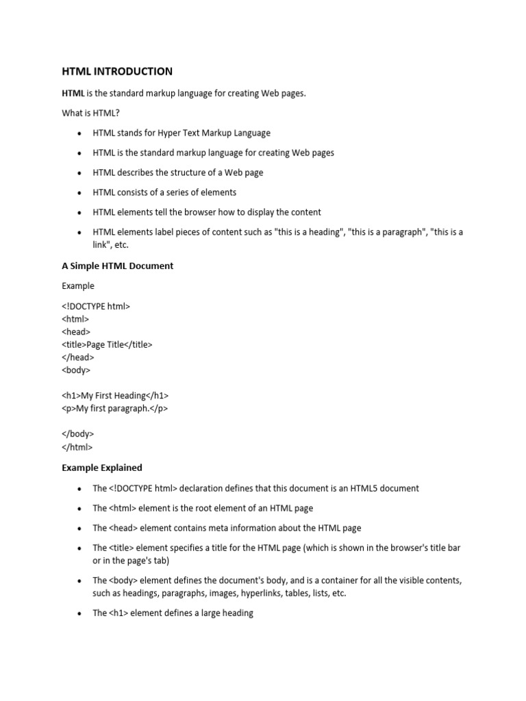 Learning Material 2 HTML INTRODUCTION | PDF | Html | Html Element