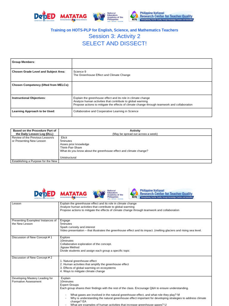 Session 3 - Select and Dissect Group Template | PDF | Climate Change ...