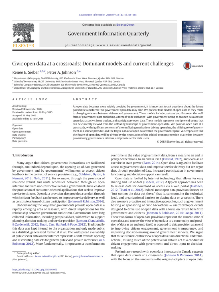 Civic Open Data at A Crossroads - Dominant Models and Current ...