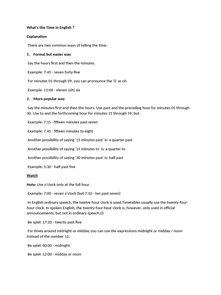 English Time-Telling Guide | PDF