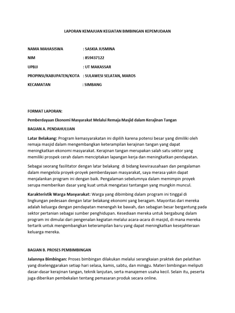 Format Laporan Kemajuan Kegiatan Bimbingan | PDF