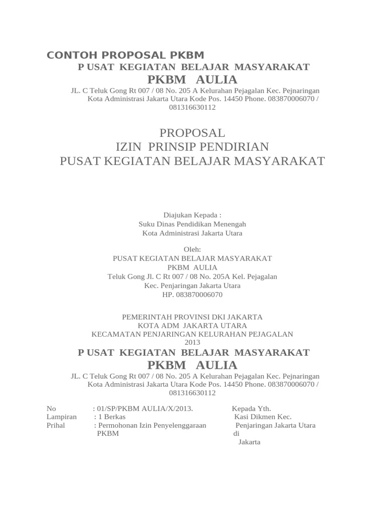 Contoh Proposal PKBM | PDF