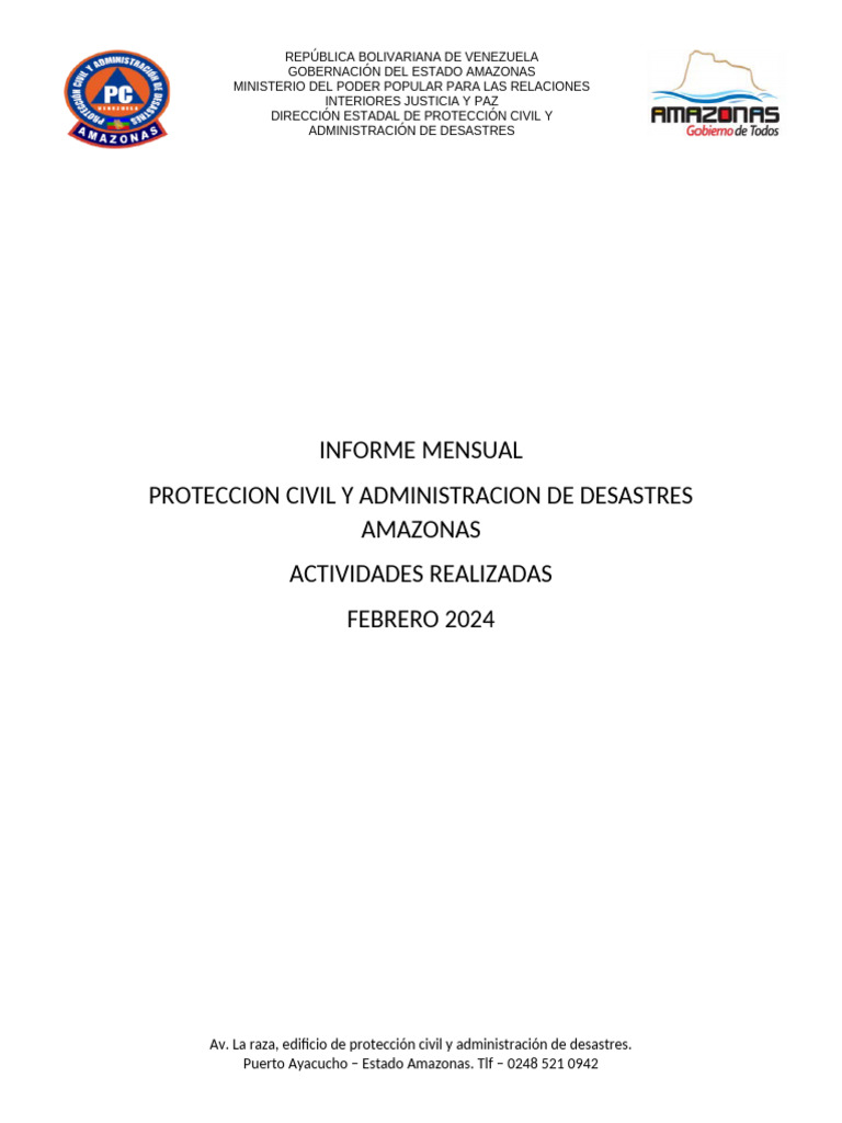 Informe Mensual PC Febrero-1 | PDF | Defensa Civil | Gobierno
