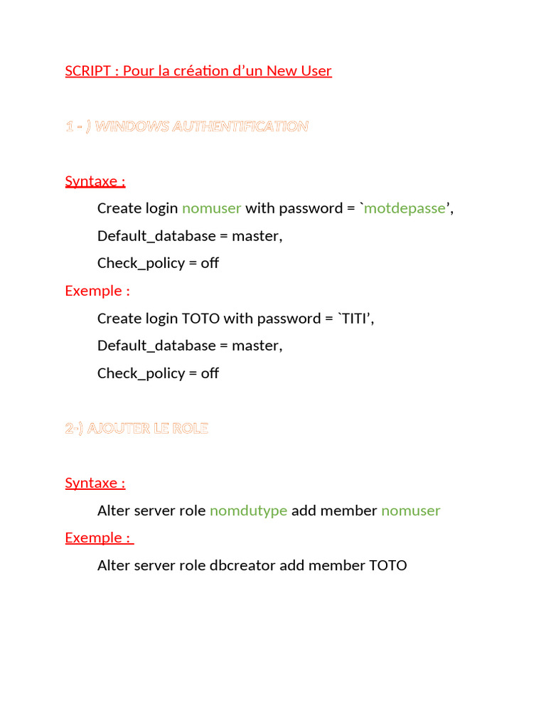 Creation New USER | PDF