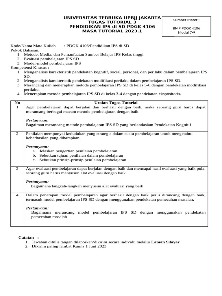 Tugas Tutorial 3 Ips SD PDGK 4106 2023.1 | PDF