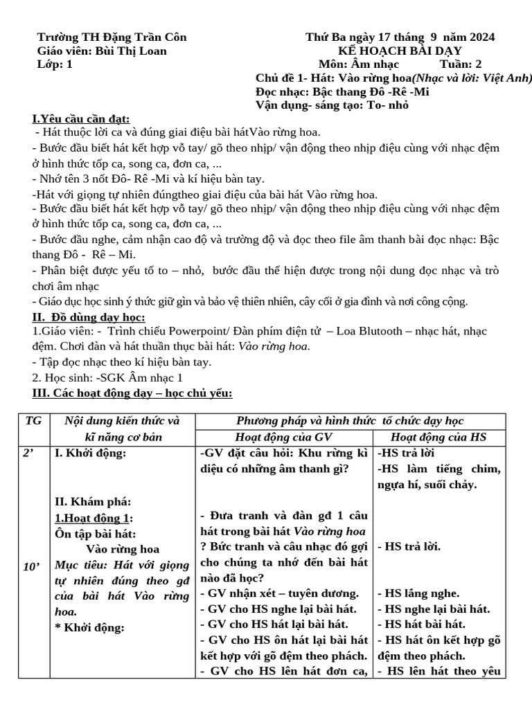 KHBG Lớp1 Âmnhạc Tuần2 | PDF