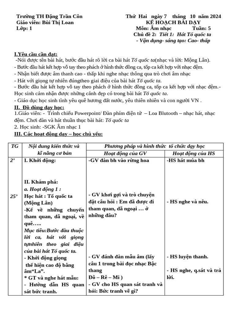 KHBG Lớp1 Âmnhạc Tuần5 | PDF