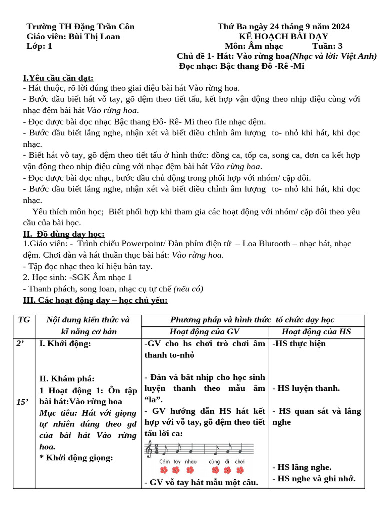 KHBG Lớp1 Âmnhạc Tuần3 | PDF