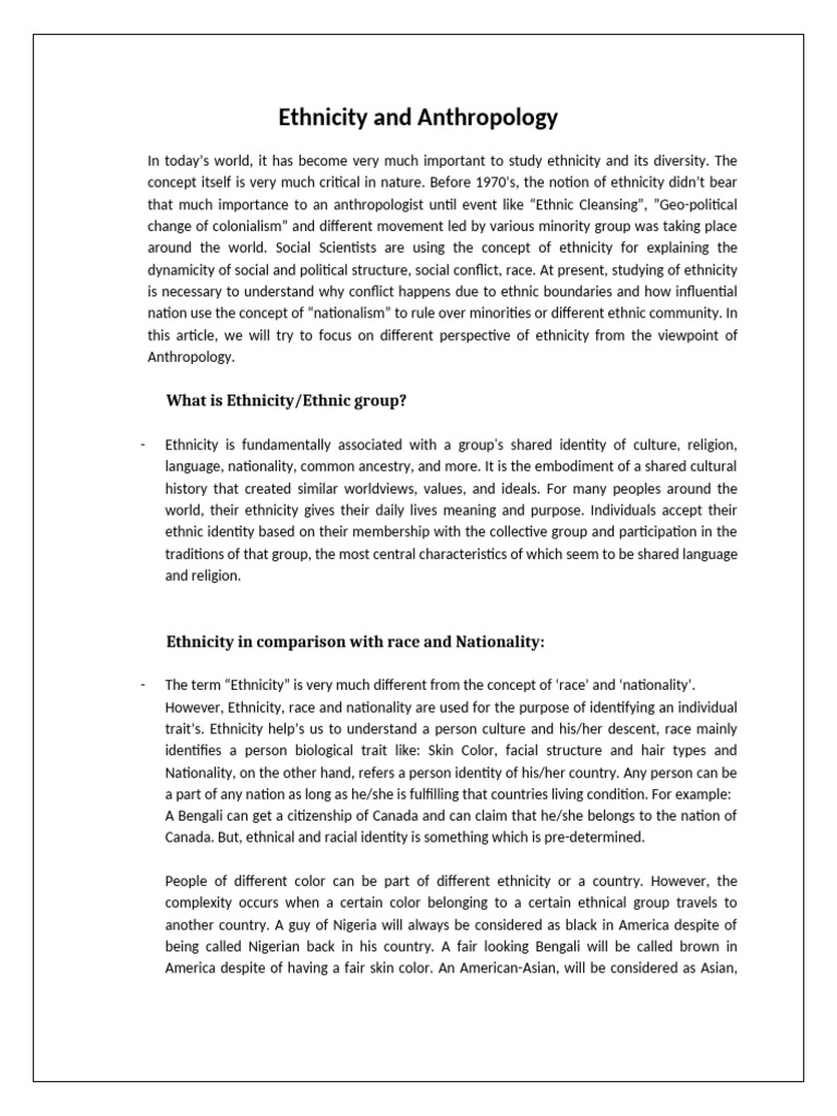 Ethnicity and Anthropology | PDF | Ethnicity | Race (Human Categorization)