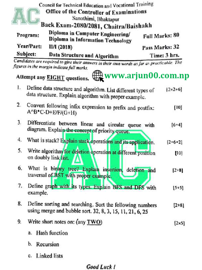 Data Structure Algorithm - 2081 To 2078 Paper WWW - Arjun00.com - NP | PDF