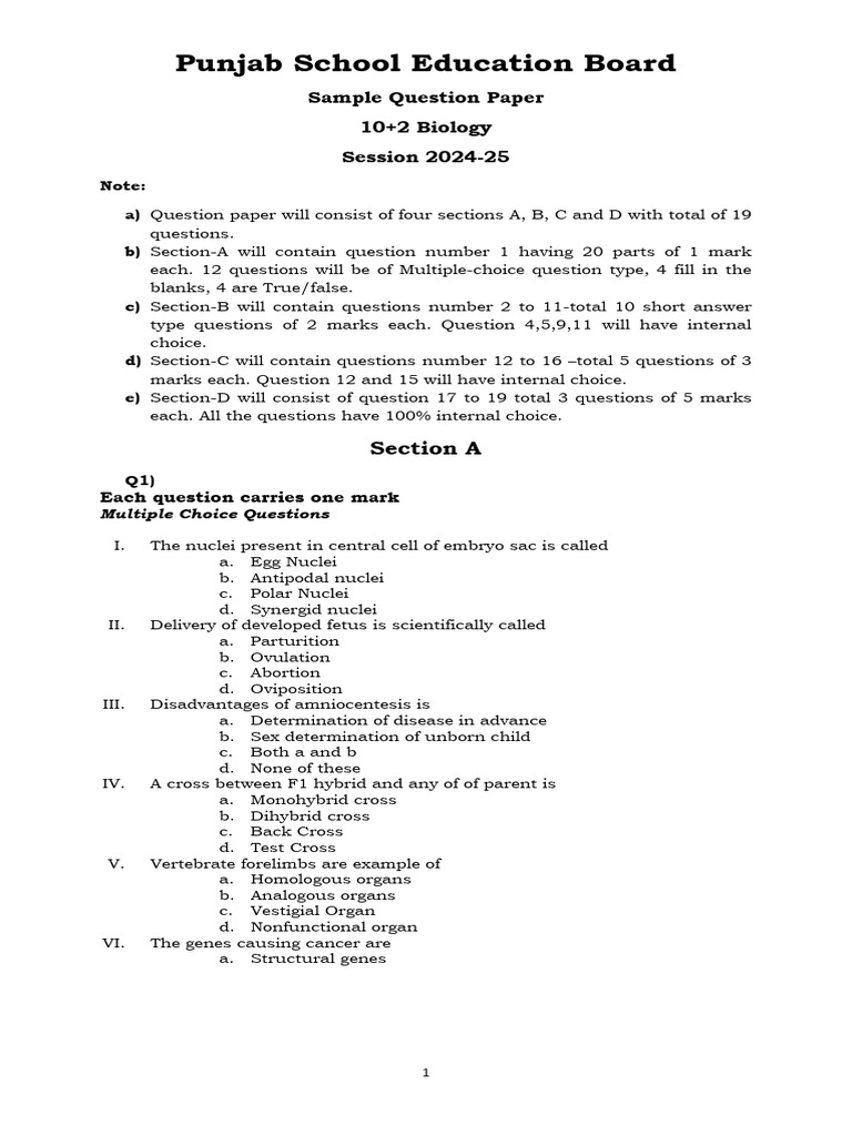 Class 12 Biology Sample Paper 2024-25 | PDF | Primary Production | Biology