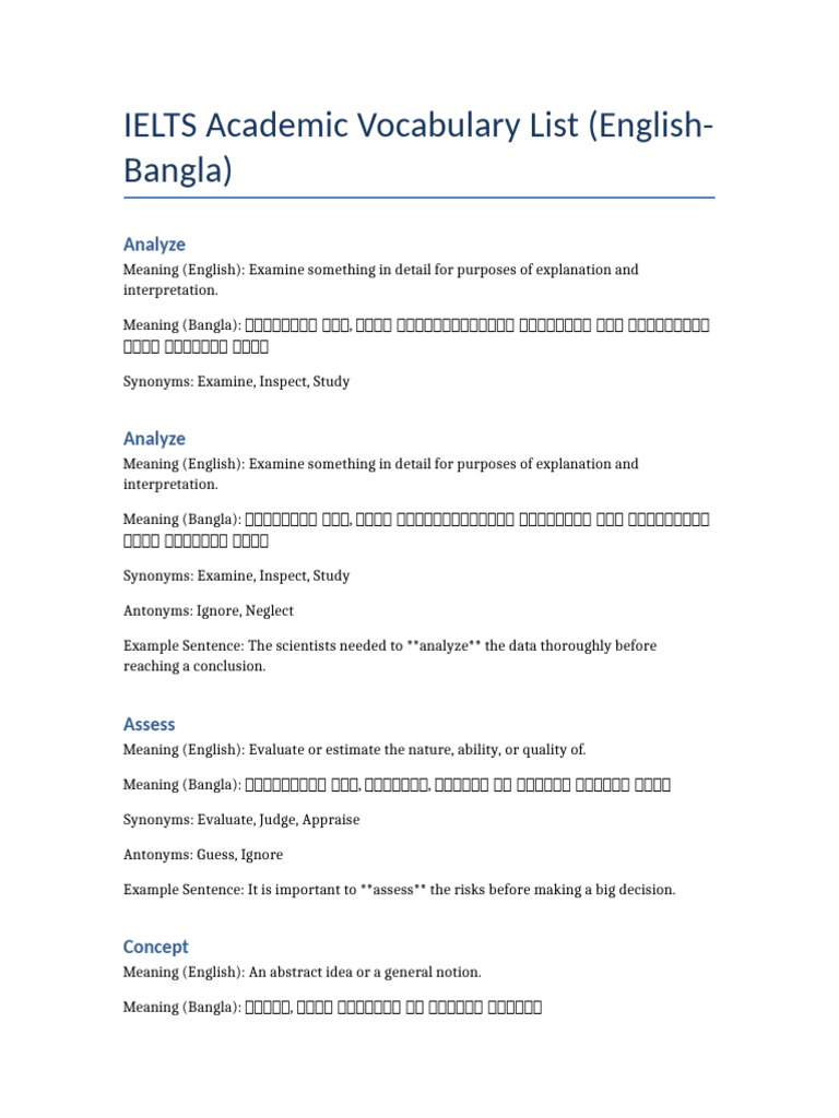 IELTS Academic Vocabulary Batch1 | PDF