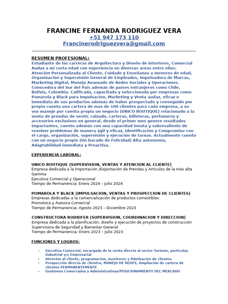 CV - Francine Fernanda Rodriguez Vera | PDF | Economias | Business