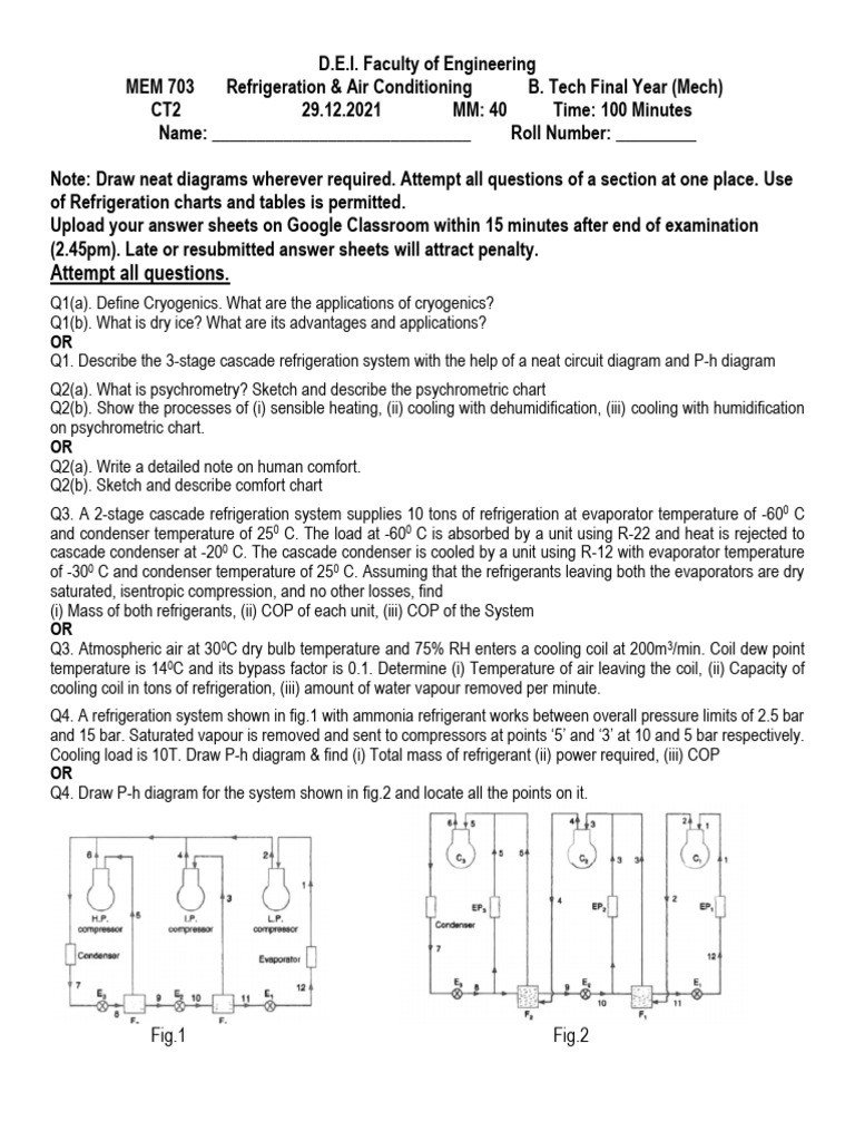 Mem703 CT2 2021 | PDF | Refrigeration | Electromechanical Engineering