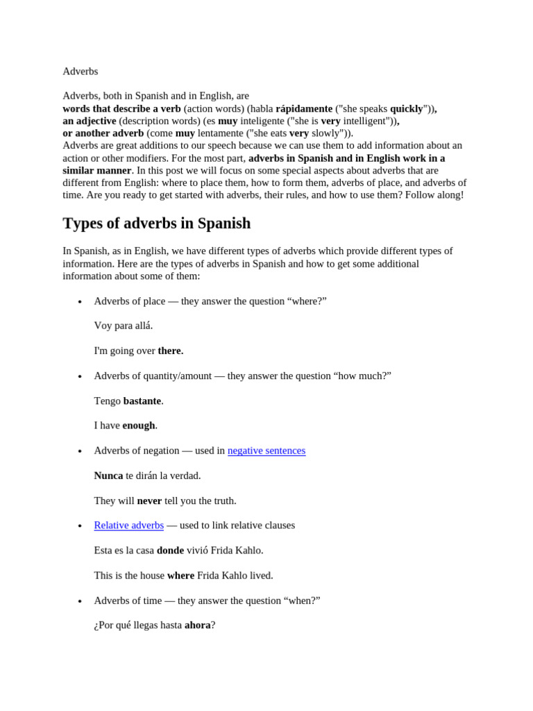 Spanish Adverbs | PDF | Adverb | Adjective