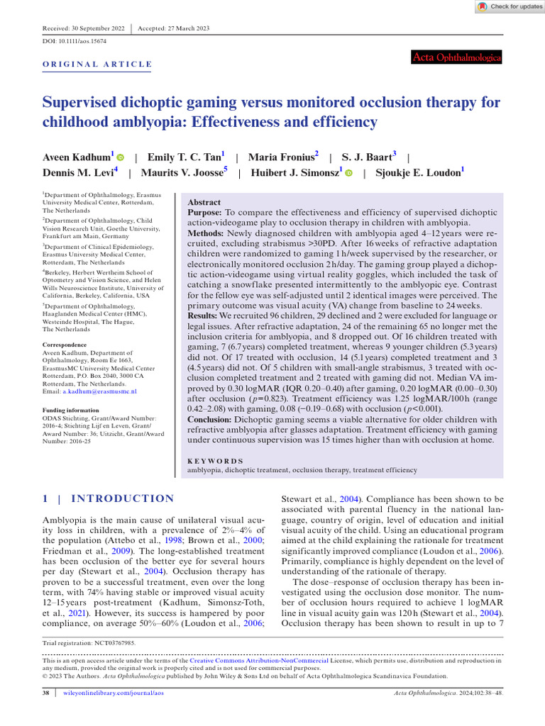 Dichoptic Gaming vs. Occlusion Therapy for Amblyopia | PDF | Human Eye ...