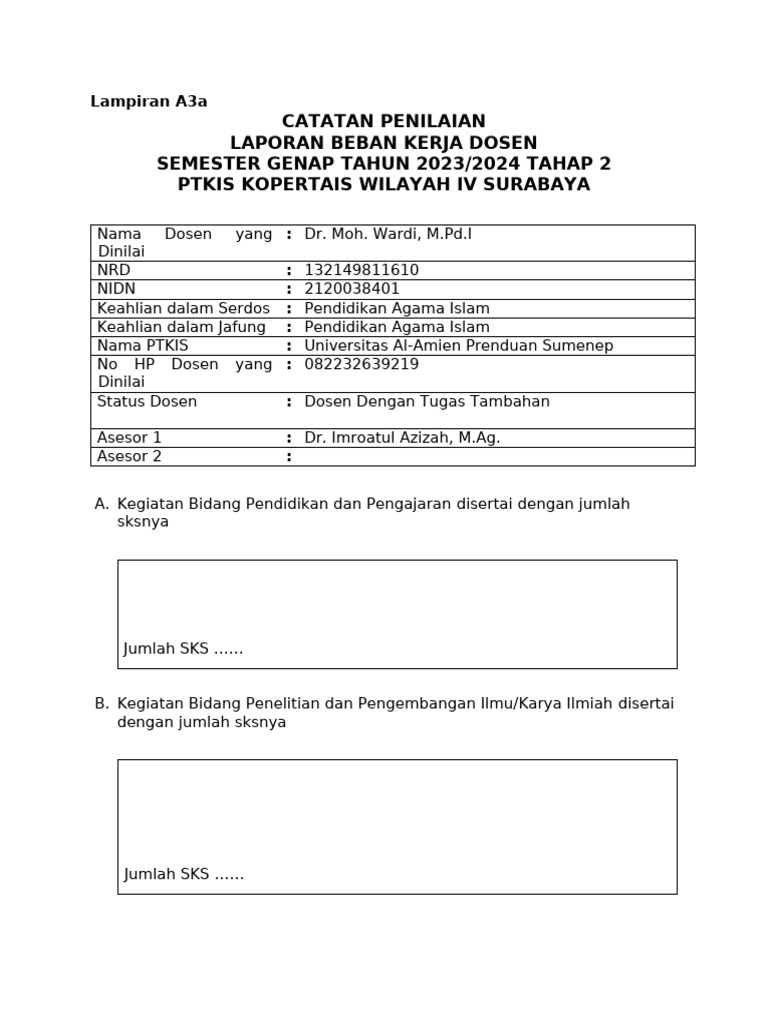 Lampiran A 3a Catatan Penilaian Asesor 1 | PDF