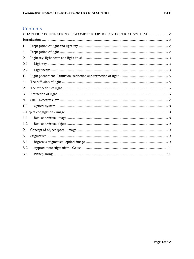 Chapitre 1 Fondement de L'optique & Système Optique | PDF | Light | Optics