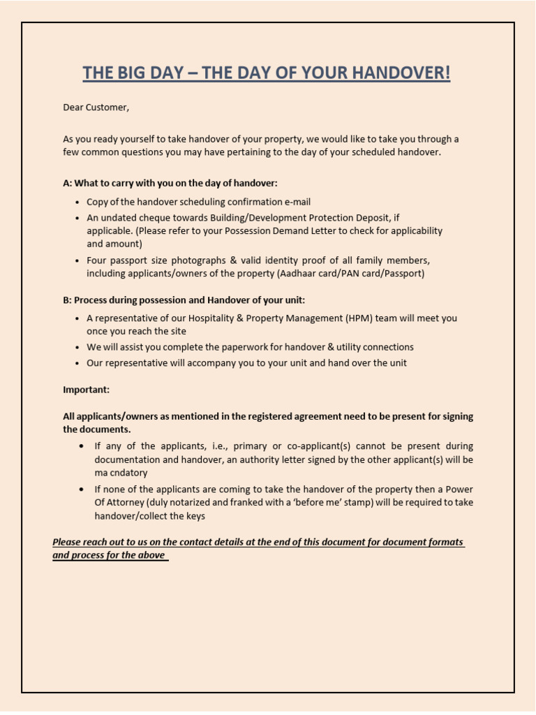 Handover Day Checklist for Property Owners | PDF | Government And ...
