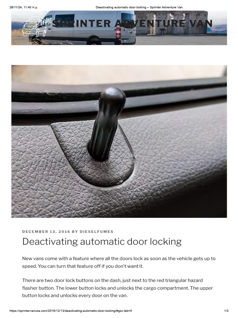 Deactivating Automatic Door Locking - Sprinter Adventure Van | PDF