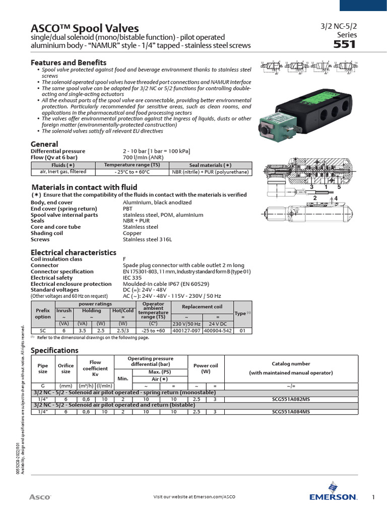 European Catalog Pilot Operated Spool Valves Series 551 Asco en 7032642 ...