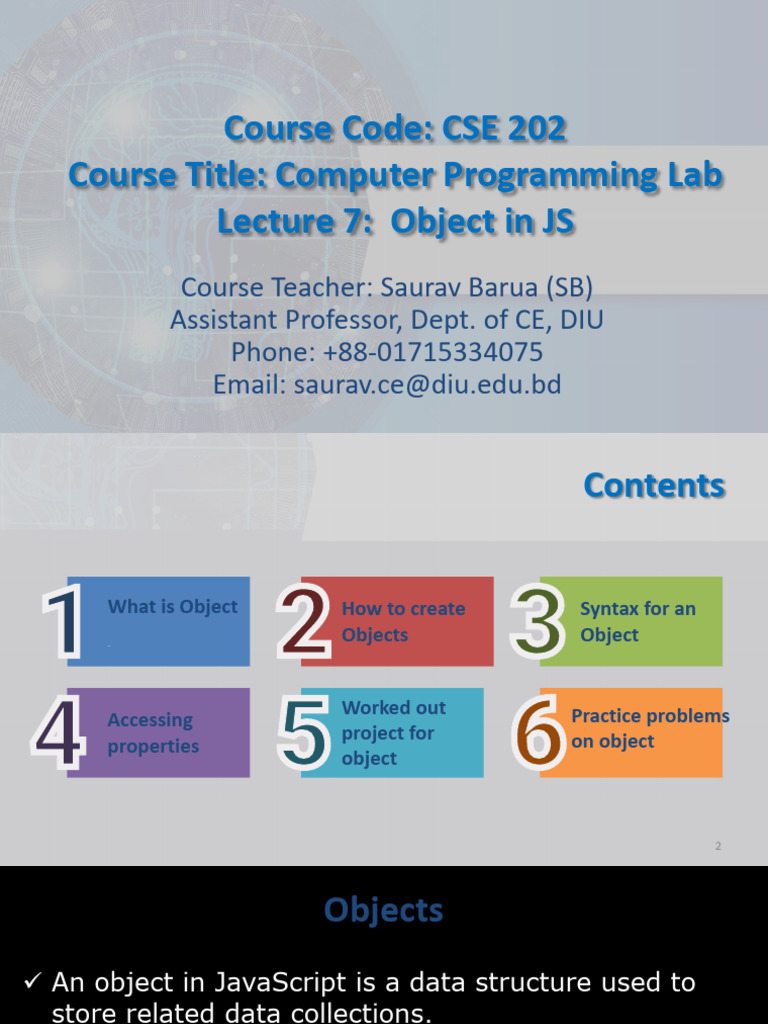 L7 Object In Js Cse 202 Bn11 Pdf Java Script Computer Programming 0902