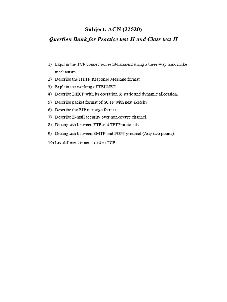 ACN Exam Question Bank | PDF
