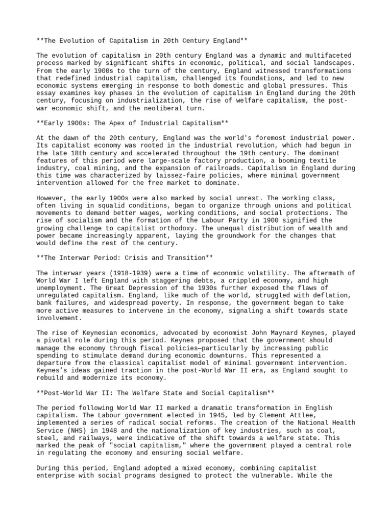 Evolution of Capitalism in 1900s England | PDF | Capitalism | John ...