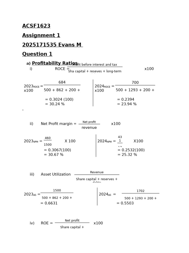 ACSF 1623 Asssignment 1 | PDF | Revenue | Working Capital