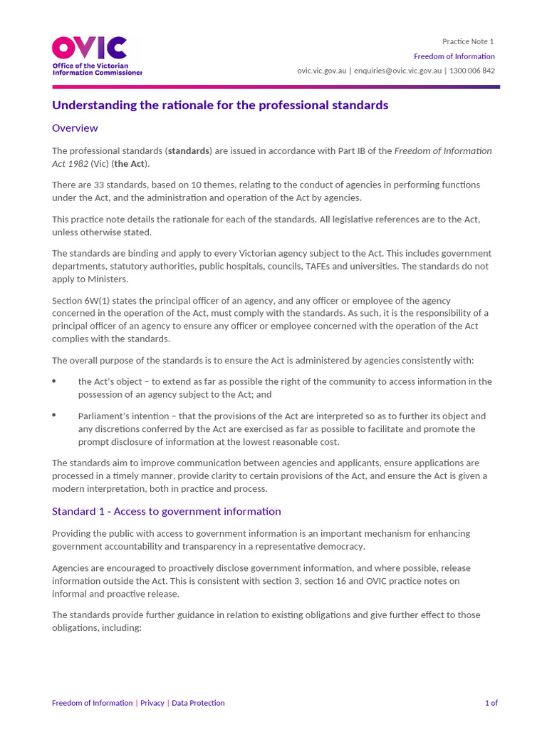 Ovic Practice-Note-1-The-Professional-Standards | PDF | Freedom Of ...