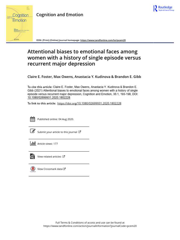 Foster Et Al (2021) | PDF | Major Depressive Disorder | Emotions