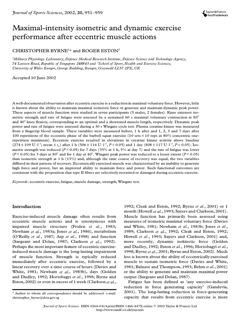 Maximal-Intensity Isometric and Dynamic Exercise Performance After ...