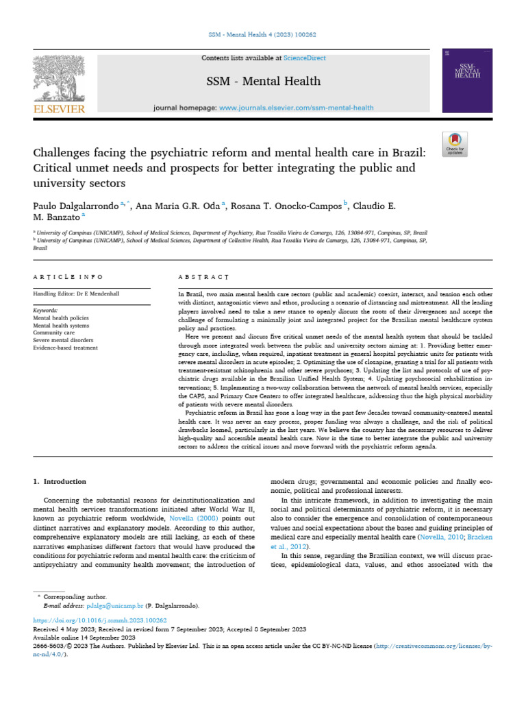 SSM - Mental Health: Paulo Dalgalarrondo, Ana Maria G.R. Oda, Rosana T ...