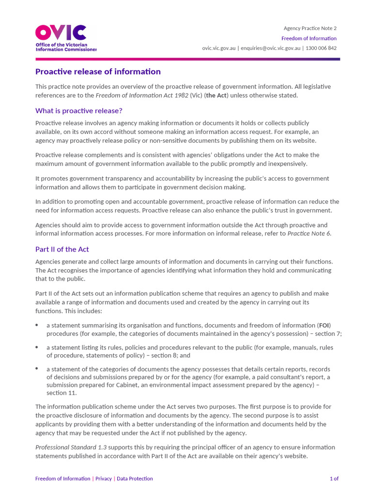 Practice Note 2 Proactive Release of Information | PDF | Freedom Of ...