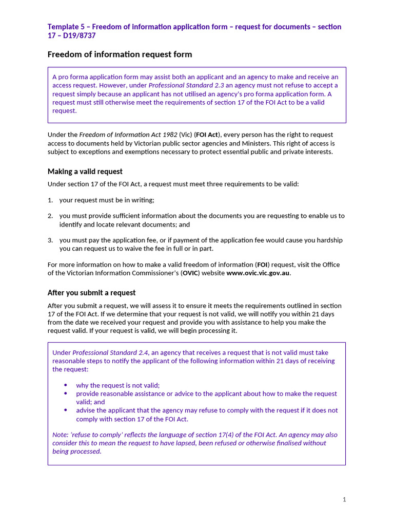 Template 5 Freedom of Information Application Form Request For ...