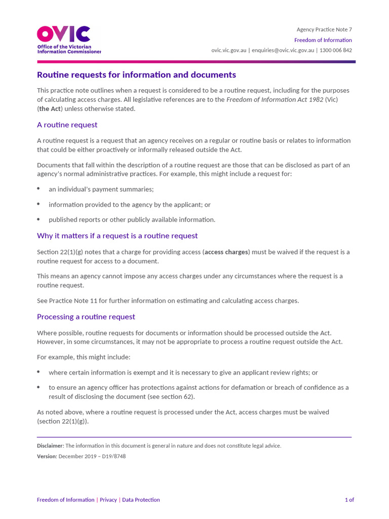 Practice Note 7 Routine Requests | PDF | Freedom Of Information Laws By ...