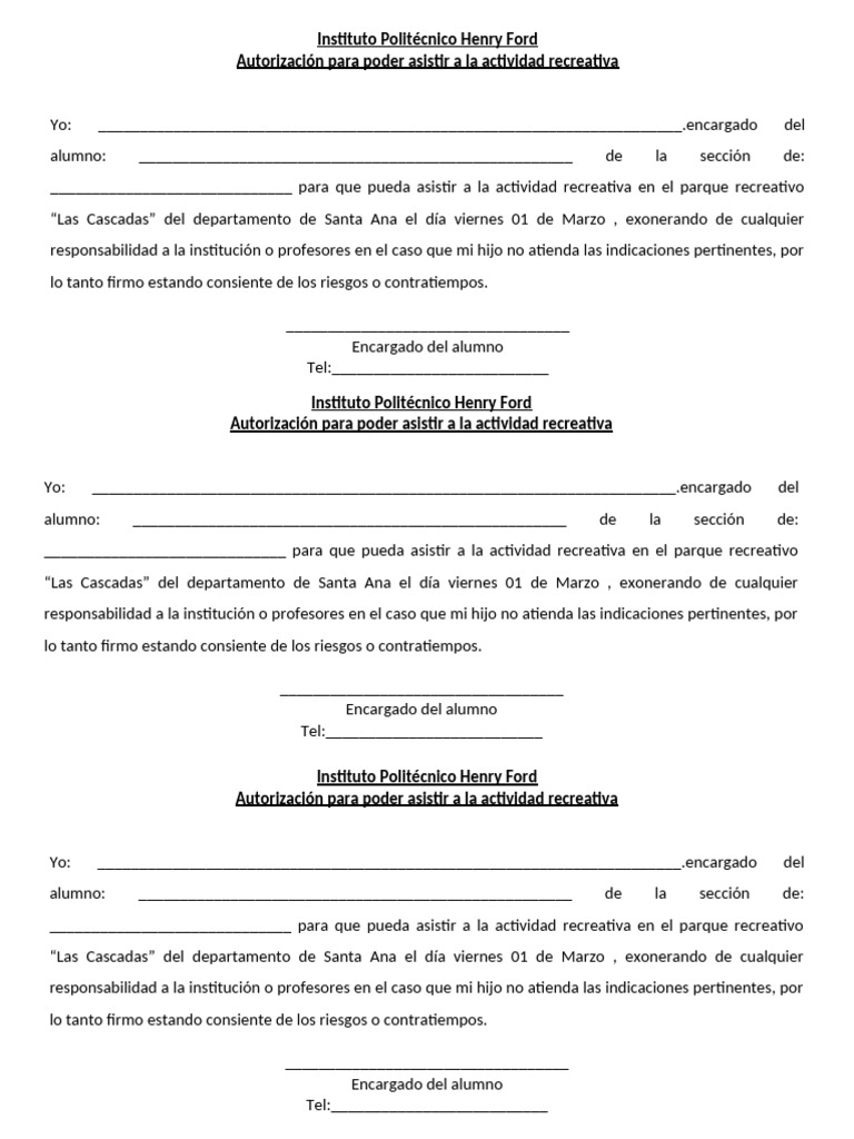 Permiso de Excursion | PDF