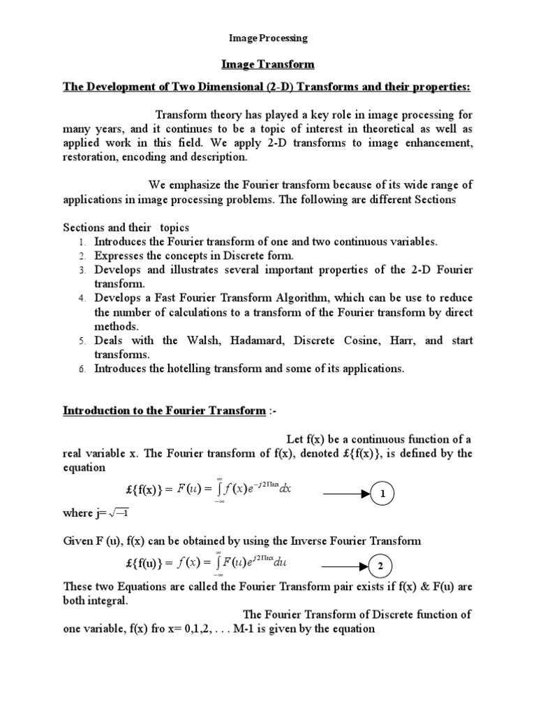 Image Transform The Development of Two Dimensional (2-D) Transforms and ...