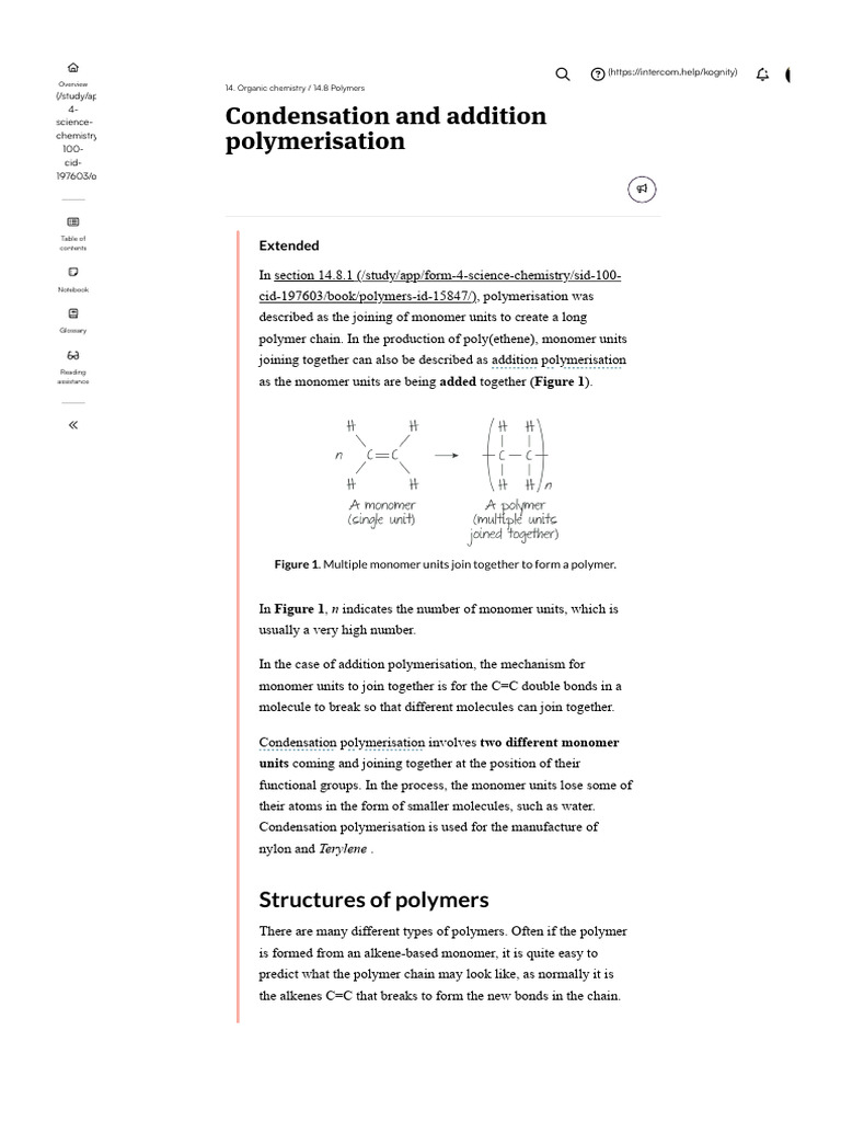 Condensation And Addition Polymerisation Cambridge Igcse™ Chemistry Fe2019 Pdf