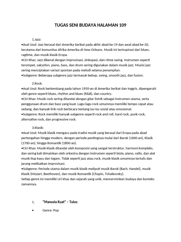 Tugas Seni Budaya Halaman 109 | PDF