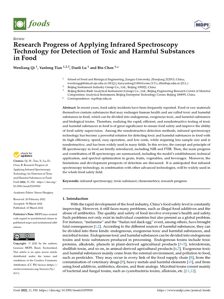 Research Progress of Applying Infrared Spectroscopy Technology For ...