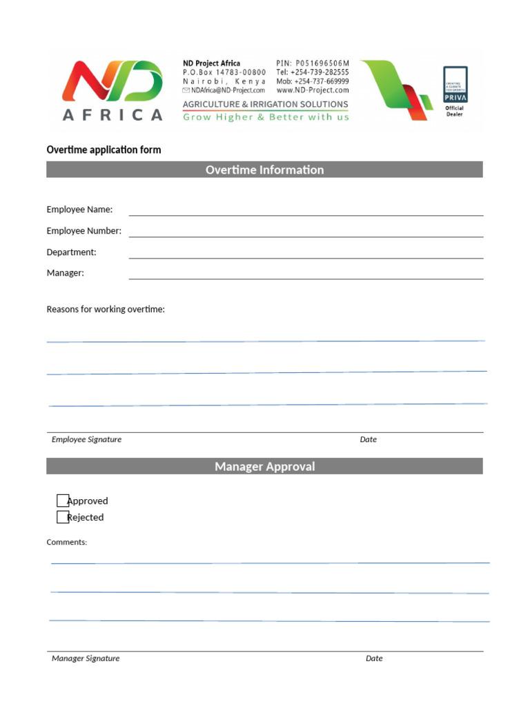 Overtime Application Form Template | PDF