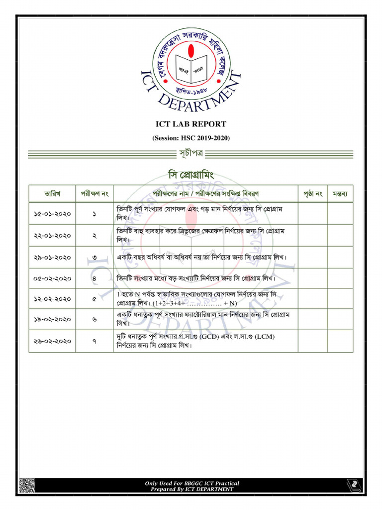 Ict Lab Report (C Program) | PDF