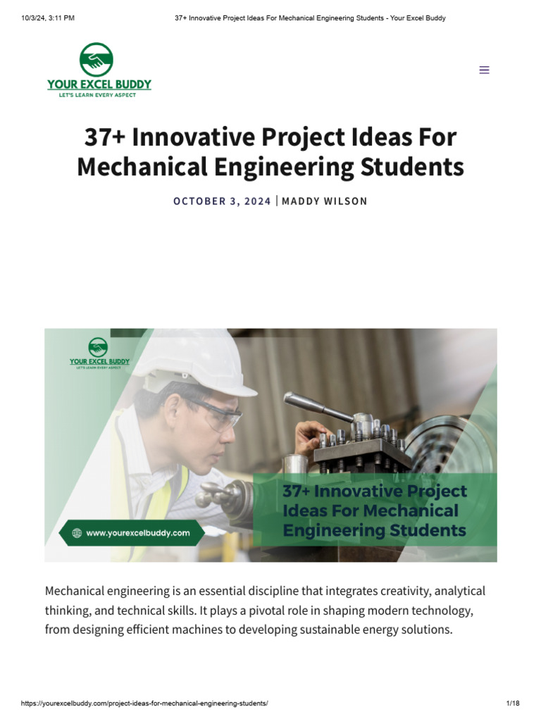 37 Innovative Project Ideas For Mechanical Engineering Students Your ...